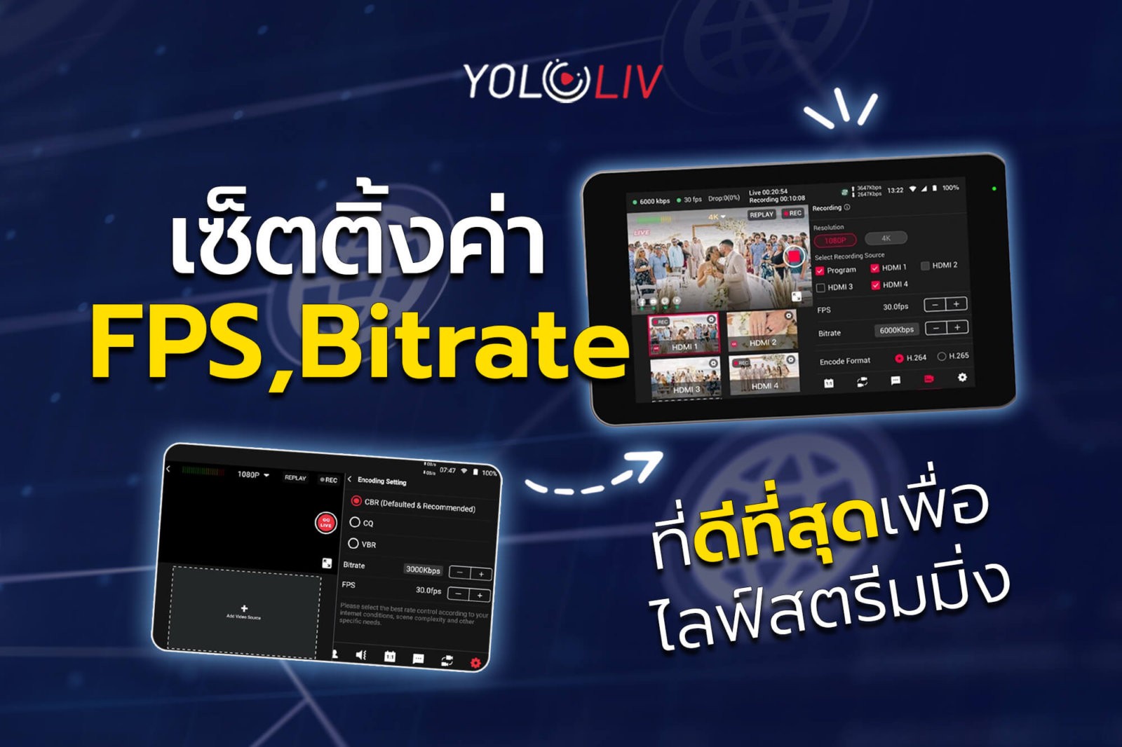 FPS (frame rate) และ bitrate ที่เหมาะสำหรับการทำไลฟ์สตรีมมิ่งควรเป็น ...